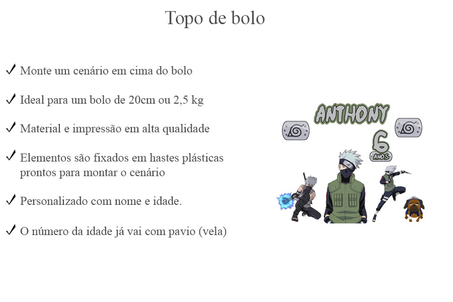 Kit Aniversário Kakashi Naruto - Pic Art Personalizados