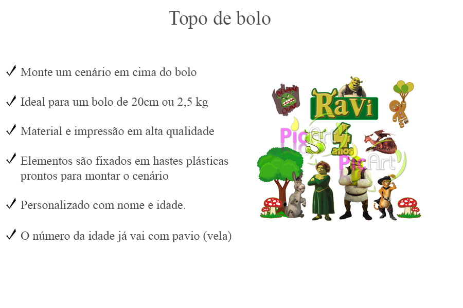 Kit Aniversário Personalizado Sherek - Pic Art Personalizados
